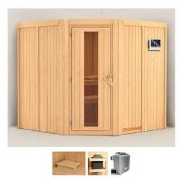 Sauna Karibu "Jarin", beige (naturbelassen), Saunaofen, externe Steuerung, 9 kW, Saunen, Ofen 9 KW externe Strg easy
