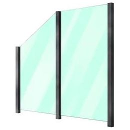 Zaun STAKET PRO, grau, Pfosten: 3 Stk., Aluminium, Glas, Zaunelemente, Glaszaun, Gesamtl&auml;nge: 2,29 m, 3 Pfosten