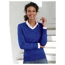 V-Ausschnitt-Pullover Casual Looks "Pullover", Damen, Gr. 38, blau (royalblau), 50% Baumwolle, 50% Polyacryl, meliert, unifarben, figurumspielend, Pullover