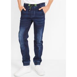bonprix Regular Fit Schlupf-Sweat-Jeans Tapered, blau, mit Baumwolle