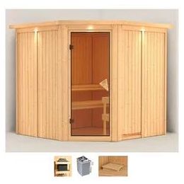 Sauna Karibu "Jarla", beige (naturbelassen), Saunaofen, integrierte Steuerung, 9 kW, Saunen, Ofen 9 kW integr. Strg