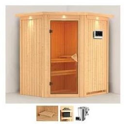 Sauna Karibu "Tomke", beige (naturbelassen), Bio-Kombiofen, externe Steuerung, 3,6 kW, Saunen, Ofen 3,6 kW Bio-Ofen externe Strg. easy