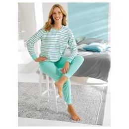 w&auml;schepur Schlafanzug W&Auml;SCHEPUR, Damen, Gr. 48/50, gr&uuml;n (mint, geringelt), 80% Baumwolle, 20% Polyester, Homewear-Sets Schlafanzug