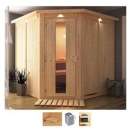 Sauna Karibu "Jarin", beige (naturbelassen), Saunaofen, integrierte Steuerung, 9 kW, Saunen, Ofen 9 kW integr. Strg