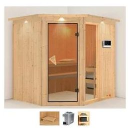 Sauna Karibu "Frigga 2", beige (naturbelassen), Saunaofen, externe Steuerung, 9 kW, Saunen, Ofen 9 KW externe Strg easy