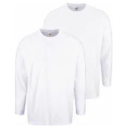 Langarmshirt Fruit of the Loom, Herren, Gr. L (52), wei&szlig;, Single Jersey, Obermaterial: 100% Baumwolle, unifarben, normal h&uuml;ftbedeckend, Rundhals, Shirts Langarmshirt, aus reiner Baumwolle, 2-er Pack