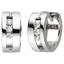 Paar Creolen Jobo, silber (silber 925, wei&szlig;), Ohrringe, Damen, 12,5mm, Silber 925 (Sterlingsilber), 925 Silber mit 6 Zirkonia