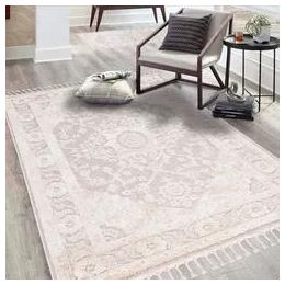 Hochflor-Teppich Carpet City "Valencia 732", beige (creme), B:140cm H:20mm L:200cm, Polypropylen, Teppiche, Fransenteppich, L&auml;ufer, Boho-Stil, 3D-Effekt, Relief, Hoch-Tief-Struktur, mit Fransen