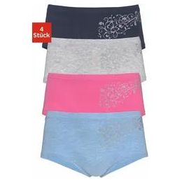 Panty Petite Fleur, M&auml;dchen, Gr. 182, 4 Stk., bunt (blau, meliert, pink, marine, grau, meliert), Obermaterial: 95% Baumwolle, 5% Elasthan, unifarben, k&ouml;rpernah, Unterhosen Panty, mit Glitzerdruck