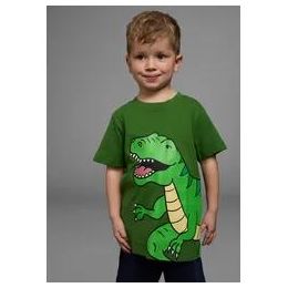 T-Shirt Kidsworld "DINOSAURIER", Jungen, Gr. 128/134, gr&uuml;n, Jersey, Obermaterial: 100% Baumwolle, bedruckt, Basic, Rundhals, Shirts T-Shirt, Kurzarm, Basic-Passform, bedruckt, Rundhalsausschnitt