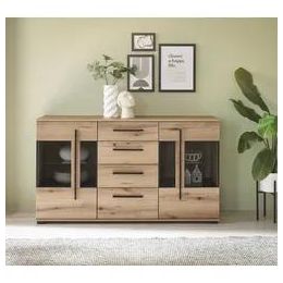 Sideboard Home Affaire "Cantara, moderner Schrank, Kommode in Eiche Evoke oder wei&szlig;", braun (eiche evoke), B:150cm H:86cm T:42cm, FSC-zertifizierter Holzwerkstoff, Sideboards, Sideboard, schwarze Stangengriffe, ausreichend Stauraum, vielseitig einsetzbar
