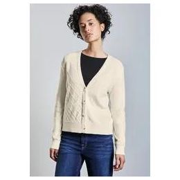 Cardigan Street One, Damen, Gr. 44, beige (soft beige), Stoff, 33% Polyester, 31% Polyacryl, 24% Baumwolle, 12% Polyamid, Strukturmuster, normal normal, V-Ausschnitt, B&uuml;ndchen, Strickjacken, aus softem Materialmix