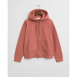 Kapuzensweatjacke Gant "SHIELD ZIP HOODIE", Damen, Gr. XL, faded brick, Sweatware, Obermaterial: 87% Baumwolle, 13% Polyester, relaxed fit, Rippbündchen, Sweatjacken, Grafische Gant-Stickerei auf der Brust