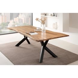 Esstisch Salesfever "Designertisch für Mahlzeiten", beige (natur, schwarz, schwarz, natur), B:240cm H:76,5cm T:110cm, Akazienholz, Metall, Tische, Massivholz geölt und zweifach gewachst