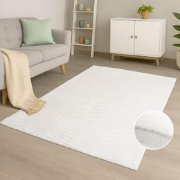 Teppich Carpet City "WAVES 503", weiß, B:120cm H:12mm L:170cm, Obermaterial: 100% Polyester, Teppiche, Kurzflor, Hochtief-Muster/ 3D-Effekt, Uni, Wohnzimmer, Schlafzimmer