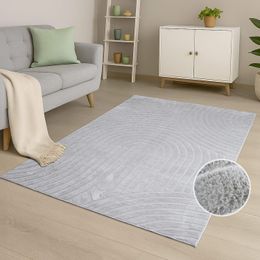 Teppich Carpet City "WAVES 501", grau, B:200cm H:12mm L:290cm, Obermaterial: 100% Polyester, Teppiche, Teppich, Kurzflor, Hochtief-Muster/ 3D-Effekt, Uni, Wohnzimmer, Schlafzimmer