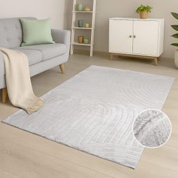 Teppich Carpet City "WAVES 501", hell, taupe, B:80cm H:12mm L:150cm, Obermaterial: 100% Polyester, Teppiche, Teppich, Kurzflor, Hochtief-Muster/ 3D-Effekt, Uni, Wohnzimmer, Schlafzimmer