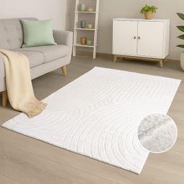 Teppich Carpet City "WAVES 501", weiß, B:160cm H:12mm L:230cm, Obermaterial: 100% Polyester, Teppiche, Kurzflor, Hochtief-Muster/ 3D-Effekt, Uni, Wohnzimmer, Schlafzimmer