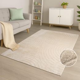 Teppich Carpet City, B:160cm H:12mm L:230cmbeige, Obermaterial: 100% Polyester, Wohnzimmer, Teppiche, "WAVES 501", Kurzflor, Hochtief-Muster/