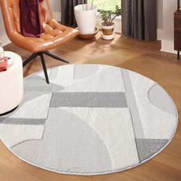 Teppich Carpet City "LOUNGE 9992", grau, H:15mm &Oslash;:120cm, Obermaterial: 100% Polyester, Teppiche, Teppich, Kurzflor-Teppich Modern, Hoch-Tief-Struktur, Wohnzimmer, Schlafzimmer