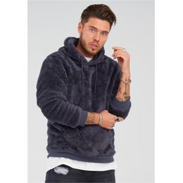 Kapuzensweatshirt behype "HOOD", Herren, Gr. L, grau (dunkelgrau), 100% Polyester, unifarben, normal, ohne Ausschnitt, Sweatshirts, aus weichem Teddyfleece