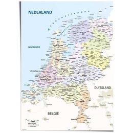 Poster Reinders "Schulkarte Niederlande", blau (farbe bild(er): blau), B:100cm H:140cm T:0,1cm, Papier, Bilder, Poster