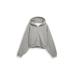 Sweatjacke Tom Tailor, Jungen, Gr. 152, grau melange with glitter, Sweatware, Obermaterial: 70% Baumwolle, 18% Polyester, 10% Viskose, 2% metallisierte Fasern, Glitzerstreifen, unifarben, regular fit normal, ohne Ausschnitt, Rippb&uuml;ndchen, Sweatjacken Sweatjacke, mit Kapuze
