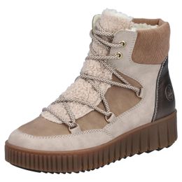 Winterboots Rieker, Damen, Gr. 37, beige kombiniert, Lederimitat, Nubuklederimitat, Textil, Schuhe Winterboots, Schnürboots, Plateauboots, mit Warmfutter