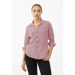 Véro Moda Hemdbluse VERO MODA "VMBUMPY L/S SHIRT NEW WVN GA NOOS", Damen, Gr. M, weiß (karanda rot stripes:snow weiß), Web, Obermaterial: 100% Viskose, gestreift, regular fit Po-bedeckend, V-Ausschnitt, mit Riegel Manschette, Blusen