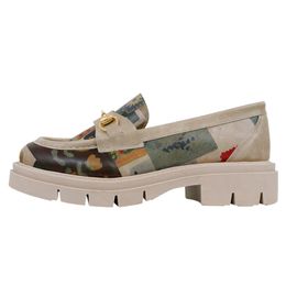 Loafer DOGO "Cindy Loafer Anatolian Patterns Damen Halbschuhe", Damen, Gr. 38, Normalschaft, beige, Lederimitat, Schuhe Loafer, Handgefertigt
