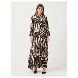 Hemdblusenkleid Y.A.S "YASSAVANNA LONG SHIRT DRESS", Damen, Gr. S, N-Gr, sandshell aop:zebra print, Web, Obermaterial: 100% Viskose, bedruckt, relaxed fit lang, Kleider, Sommerkleid, mit 3/4 &Auml;rmel