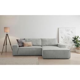Home Affaire Ecksofa »SHERWOOD Schlafsofa 267 cm, L-Form, « Schlaffunktion mit Bettkasten (210x136 cm), Cord, Vintage, Samtvelours hellgrau