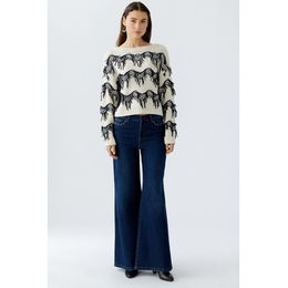 Oui Pullover in Wei&szlig;/ Dunkelblau - 71% | Gr&ouml;&szlig;e 42 | Damen-pullover-cardigans