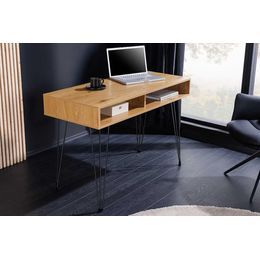 Riess Ambiente Industrial Schreibtisch STUDIO 110cm natur Eiche Laptoptisch Hairpin Legs Stauraum Riess-Ambiente rechteckig