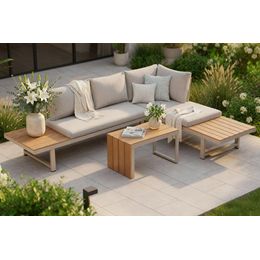 Riess Ambiente Wetterfestes Gartenmöbel Set IBIZA MODULAR LOUNGE 250cm champagner greige Aluminium Riess-Ambiente Boheme Modern Skandinavisch