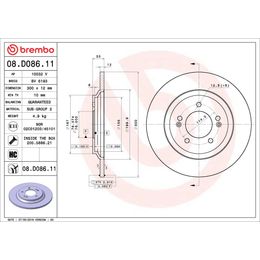 Brembo Bremsscheibe COATED DISC LINE hinten rechts links voll 300mm für HYUNDAI 58411S0300 08.D086.11