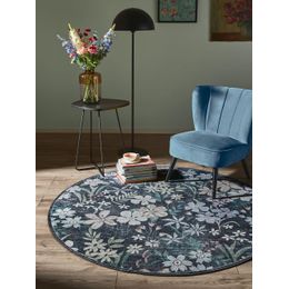 benuta Nest Waschbarer Kurzflor Teppich Milly Multicolor/Schwarz ø 160 cm rund - Moderner Kurzflor-Teppich für Wohnzimmer