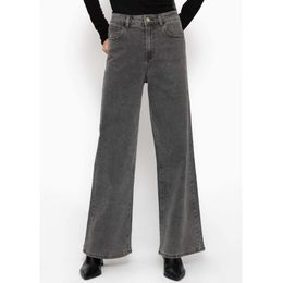 SASSYCLASSY Wide Leg Jeans mit Strasssteinen in Dunkelgrau | Gr.: 36
