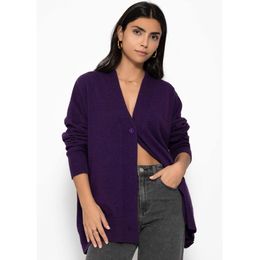 SASSYCLASSY Oversized Cardigan mit V-Ausschnitt und Kaschmiranteil in Lila | Gr.: L