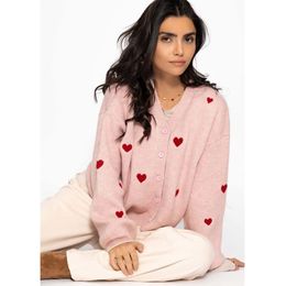SASSYCLASSY Cardigan mit roten Herzen in Rosa | Gr.: L