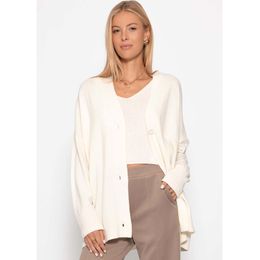 SASSYCLASSY Oversized Cardigan mit V-Ausschnitt und Kaschmiranteil in Offwhite | Gr.: M