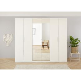 Drehtürenschrank Rauch "Kleiderschrank Schrank Garderobe Ankleide KOLUNA mit Dekor-Front", weiß (alpinweiß), B:271cm H:210cm T:54cm, Holzwerkstoff, Schränke, mit Spiegel, inkl. 2 Innenschubladen sowie extra Böden