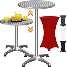Casaria Stehtisch Silber 115x60cm + Stehtischhusse Rot Ø60cm