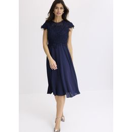 bonprix Midikleid aus zartem T&uuml;ll mit Spitze, blau, Gr.42, Romantisch und feminin: Cocktailkleid in Midi-L&auml;nge aus zartem T&uuml;ll mit Spitze