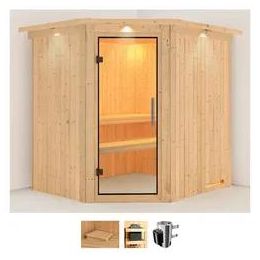 Sauna Karibu "Laila", beige (naturbelassen), Saunaofen, integrierte Steuerung, 3,6 kW, Saunen, Ofen 3,6 kW intgr. Strg