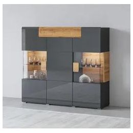Highboard OTTO HOME "Toledo,Breite 147,5cm,trendige Hochkommode mit 3T&uuml;ren und Schublade", schwarz (antrazit matt, antrazit hgl, alteiche), B:147,5cm H:132cm, ABS-Kunststoff, FSC-zertifizierter Holzwerkstoff, Glas, MDF, Metall, Sideboards, Highboard, Hochschrank mit Glas-Partien,stylische Hochglanzfronten, Topseller