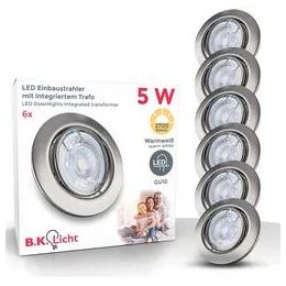 B.K.LICHT LED Einbauleuchte "6er Set Einbaustrahler, Dimmbar, Schwenkbar, LED Einbauspots", silber (silberfarben), 6, &Oslash; 8,6cm, 6 Stk., Leuchten, 3.000K, 400Lm, 5,5W, Kunststoff, 8,6 x 7 cm, Nickel, LED Einbaustrahler LED Deckeneinbaustrahler