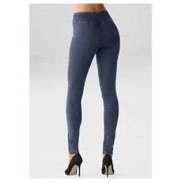 Jeggings Buffalo, Damen, Gr. 34, N-Gr, blau (dunkelblau, jeans), Web, Obermaterial: 69% Baumwolle, 21% Polyester, 8% Viskose, 2% Elasthan, unifarben, Basic, figurbetont, Hosen Jeggings, mit breitem Bund