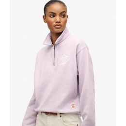 Superdry Damen Baumwolle Gesticktes Logo SD & Co Pullover Mit Kragen Und Rei&szlig;verschluss, Lila & Wei&szlig; - Gr&ouml;&szlig;e: 40 21026235007951YA019