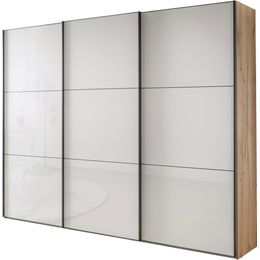 Schwebetürenschrank Wiemann "Phoenix, Made in Germany, modernes Design, Highlight, Blickfang", bianco, eiche, nachbildung, B:295cm H:217cm T:67cm, Schränke, maximaler Staurraum, inkl.Einlegeböden, Wäscheböden u. Dämpfer